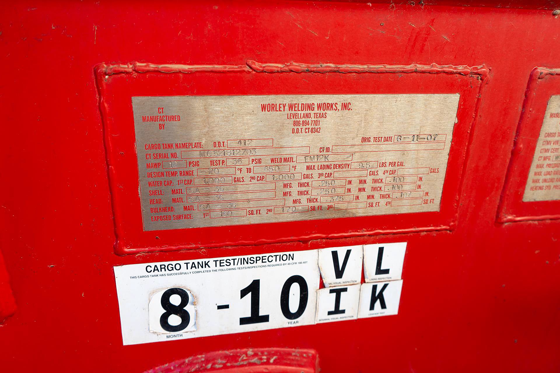 2007 Worley Welding Works DOT 412 - 2000 Gal Tank For Sale | Vacuum ...
